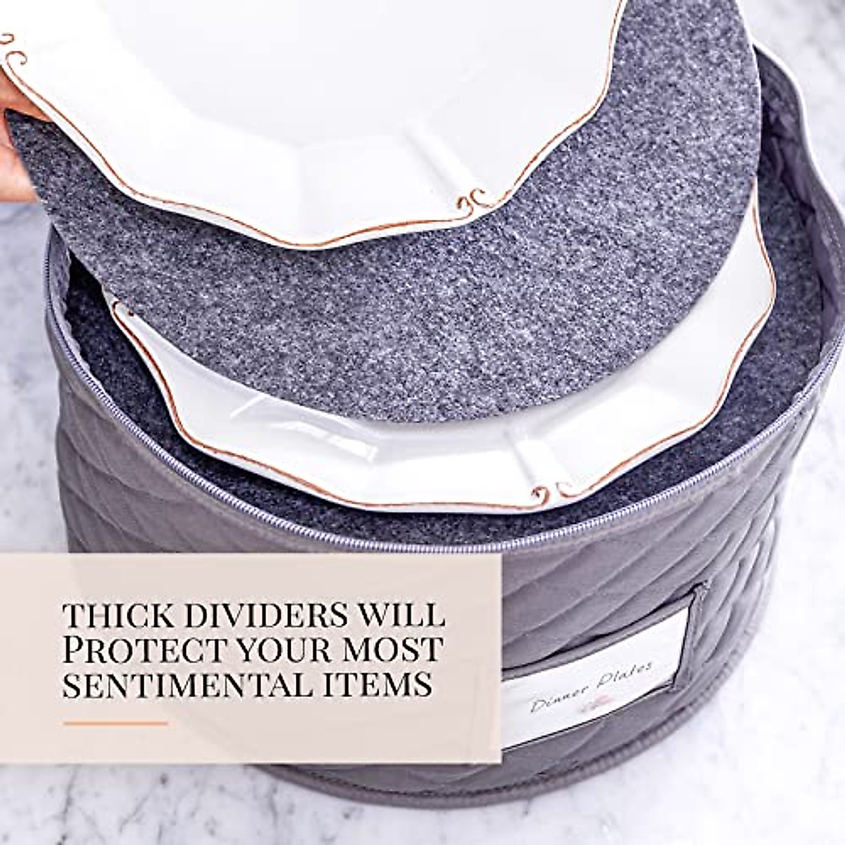 Bulb & Shade 12" Dinner Plate Storage Case - Quilted Plate Storage Containers - Padded Protectors to Store and Transport Your Fine China Dinnerware Dishes - Thick Felt Dividers Included