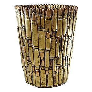 Ebros Gift Rustic Western Military Style Spherical Rifle Ammo Rounds Shells Gold Tone Bullets Bathroom Accessory (Dry Waste Basket Trash Bin)