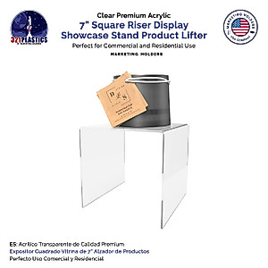 Marketing Holders 4 Pack Clear Acrylic Riser Stand 7" POP Display Retail Products Bench Plexiglass Merchandising One Piece See Through Podium Showcase Counter or Tabletop Decor Platform