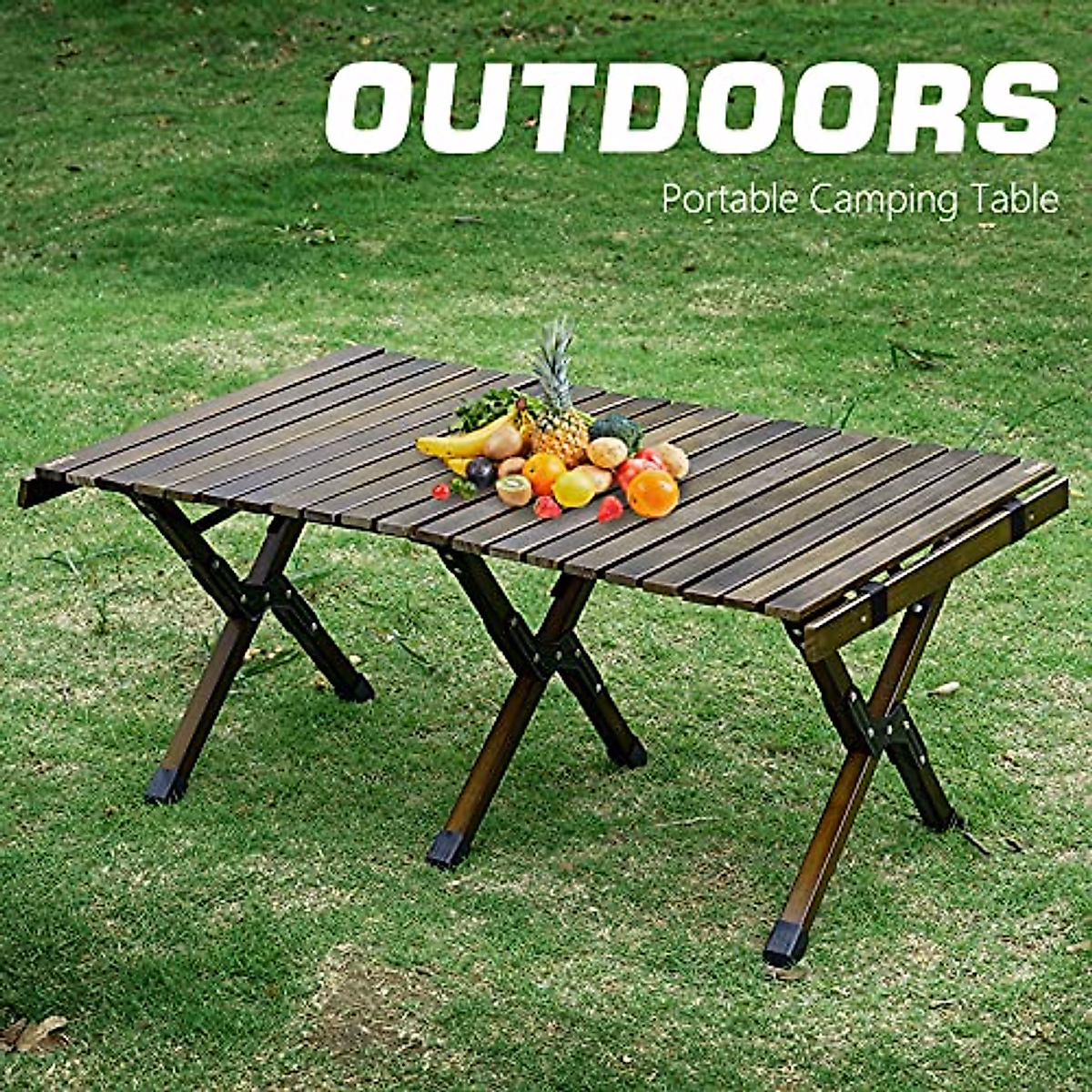 ZUZHII 3ft Low Height Portable Folding Wooden Travel Camping Table for Outdoor/Indoor Picnic, BBQ and Hiking with Carry Bag, Multi-Purpose for Patio, Garden, Backyard, Beach(Large, Walnut Wood)