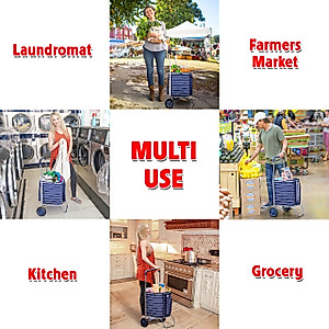 dbest products Cruiser Cart with Bag Bundle Shopping Cover Grocery Rolling Folding Laundry Basket on Wheels Foldable Utility Trolley Compact Lightweight Collapsible, Navy
