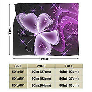 Cute Purple Butterfly Printed Blanket Throw Lightweight Super Soft Micro Fleece Throw Blankets Gift Fit Couch Bed Living Room Sofa Chair 60"X50"