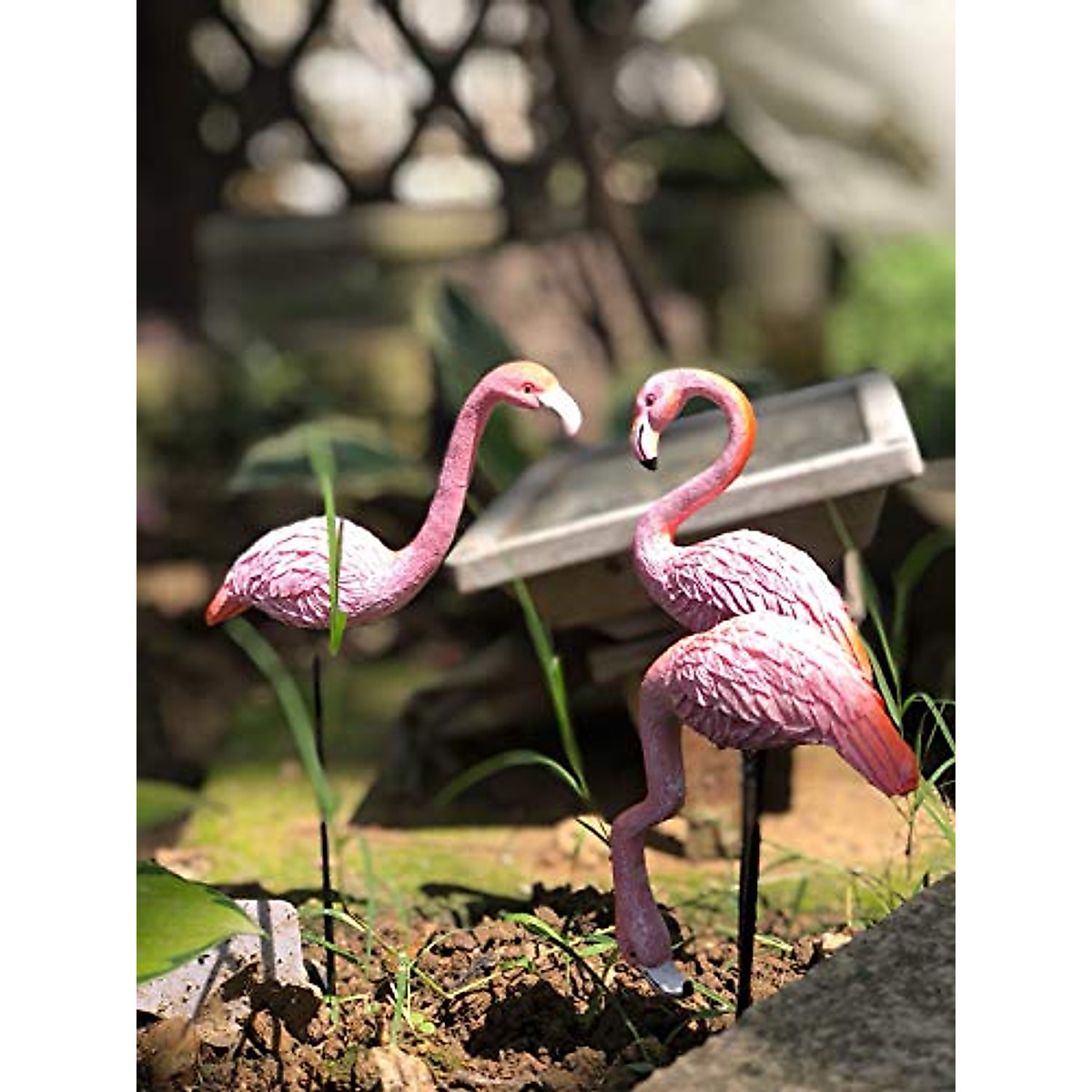 MUAMAX Miniature Flamingo Picks 2 Pack Fairy Garden Accessories Pink Miniature Garden Flamingo Figurines Decorative Plant Stakes for Pots Ornaments Flamingo Décor Gifts