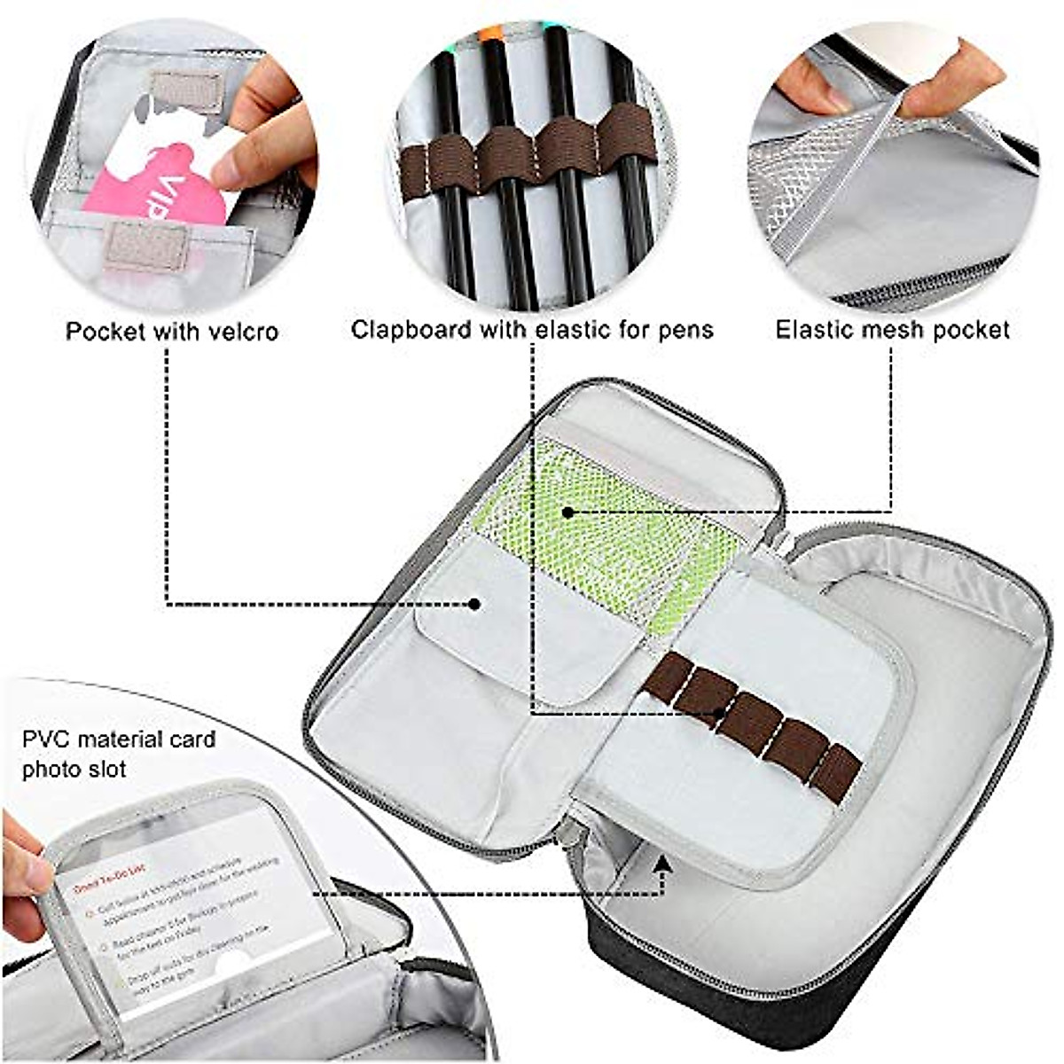 Homecube Big Capacity Pencil Case Pen Holder Pouch Marker Desk Organizer Bag with Zipper Large Storage College Middle School & Office Supplies Stationery - Black