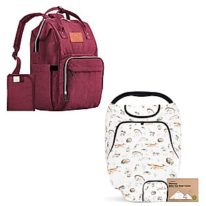 KeaBabies Diaper Bag Backpack and Car Seat Cover for Babies - Waterproof Multi Function Baby Travel Bags - aby Car Seat Canopy for Spring, Autumn, Winter - Universal Stretch Fit Car Seat Cover