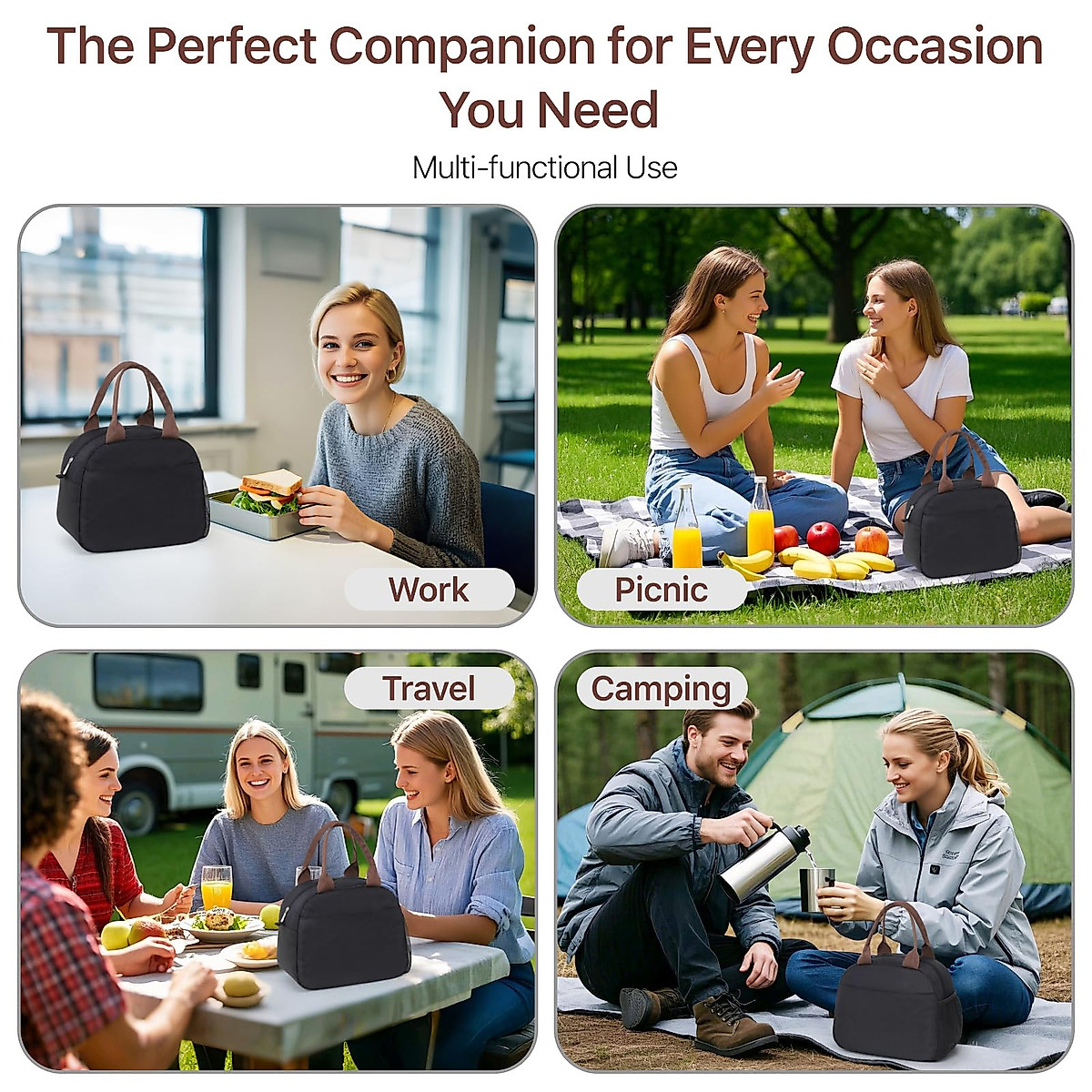 Lunch Bag, Bagseri Insulated Lunch Tote Bags for Women Men, Portable Reusable Adult Lunch Cooler Bag Thermal Organizer, Water-resistant Lining (Dark Grey)