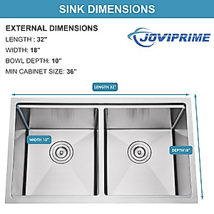 JoviPrime 32 Inch Undermount 50/50 Double Bowl Kitchen Sink Workstation 16 Guage Stainless Steel Undermount Rectangular Deep Kitchen Sinks with Integrated Ledge and Accessories 32" x 18" x 10"