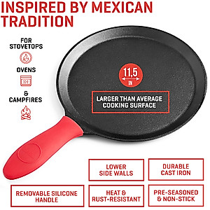 Uno Casa Cast Iron Comal Pan 11.5 Inch - Skillet for Roti/Comal Pan, Tawa/Dosa Pan Pataconera, Comales para Tortillas - Cast Iron Pizza Pan - Comal Para Tortillas Grande - Tava Roti Pan - Comale