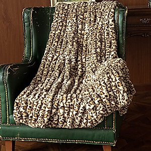 Faux Fur Throw Blanket Beige 50'' x 65'' - Soft Ruched Fuzzy Blankets for Couch, Luxurious Cozy Warm Plush Throws Thick Fluffy Blanket for Bed Sofa Home Decor Winter