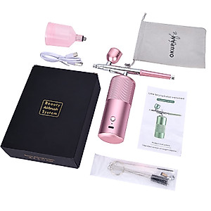 OKUPAN Nail Airbrush Machine - Cordless Airbrush Kit with Compressor - Portable Airbrush for Nails, Cake Cookies Decorating, Makeup, Barber, Model Painting (Pink)