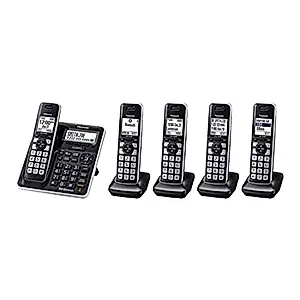 Panasonic KX-TG985SK Link to Cell Bluetooth Voice Assist Talking Caller ID Answer-by-Voice Call Block Low Battery Alert Cordless Phone - 5 Handset (Renewed)
