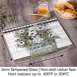 CounterArt Vintage Farmhouse 3mm Heat Tolerant Tempered Glass Cutting Board 15” x 12” Manufactured in the USA Dishwasher Safe
