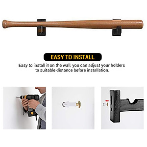 TOBWOLF 2PCS Baseball Bat Display Case, Baseball Bat Hanger Holder, Wall Mount Baseball Bat Horizontal Rack, Baseball Bat Bracket - Black
