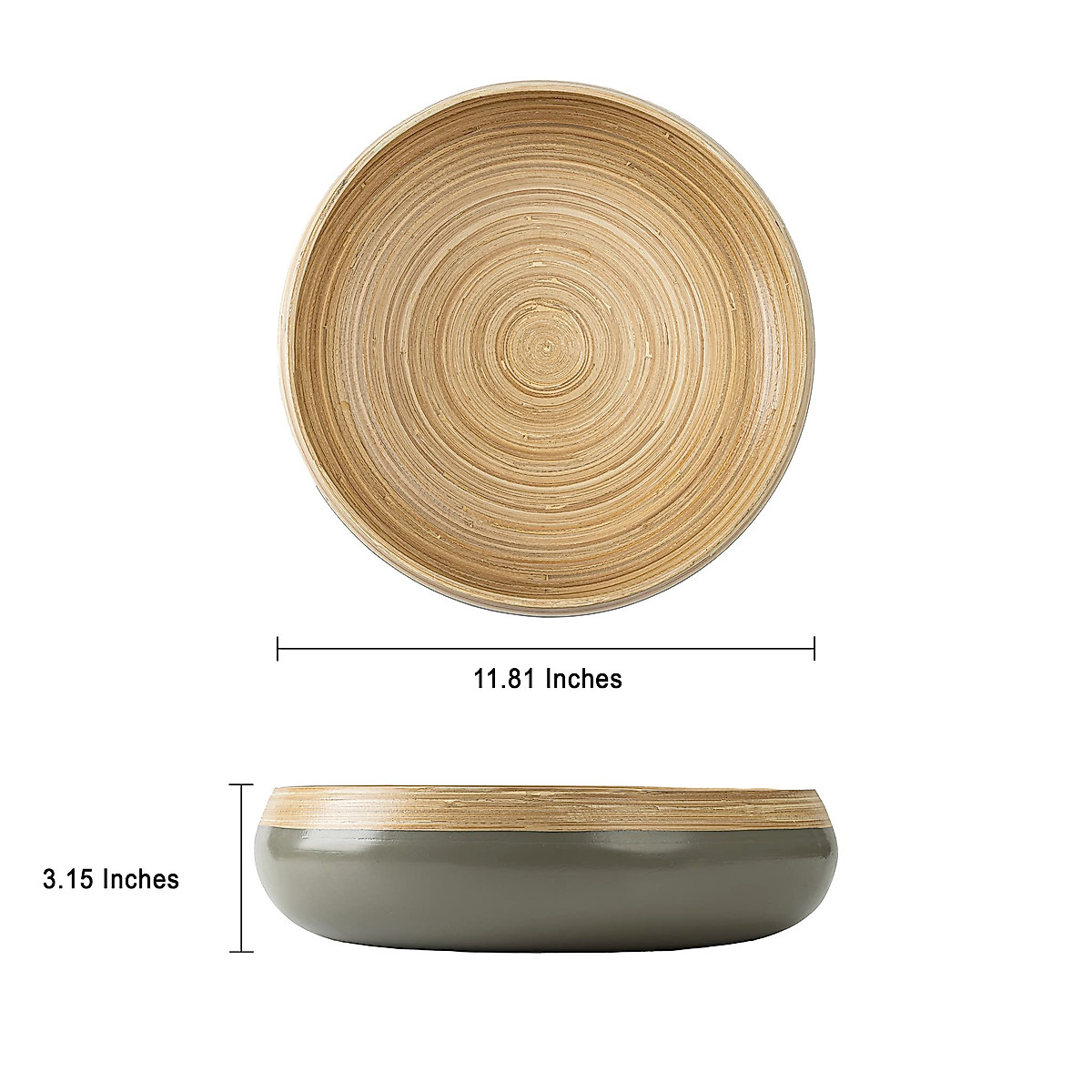 Kiwi Homie 11.81" Spun Bamboo Fruit Bowl, Bamboo Salad Bowl, Modern Large Serving Bowl, Decorative Bowl for Kitchen, Party, BBQs, Natural Handicrafted Bamboo Bowl (Grey)