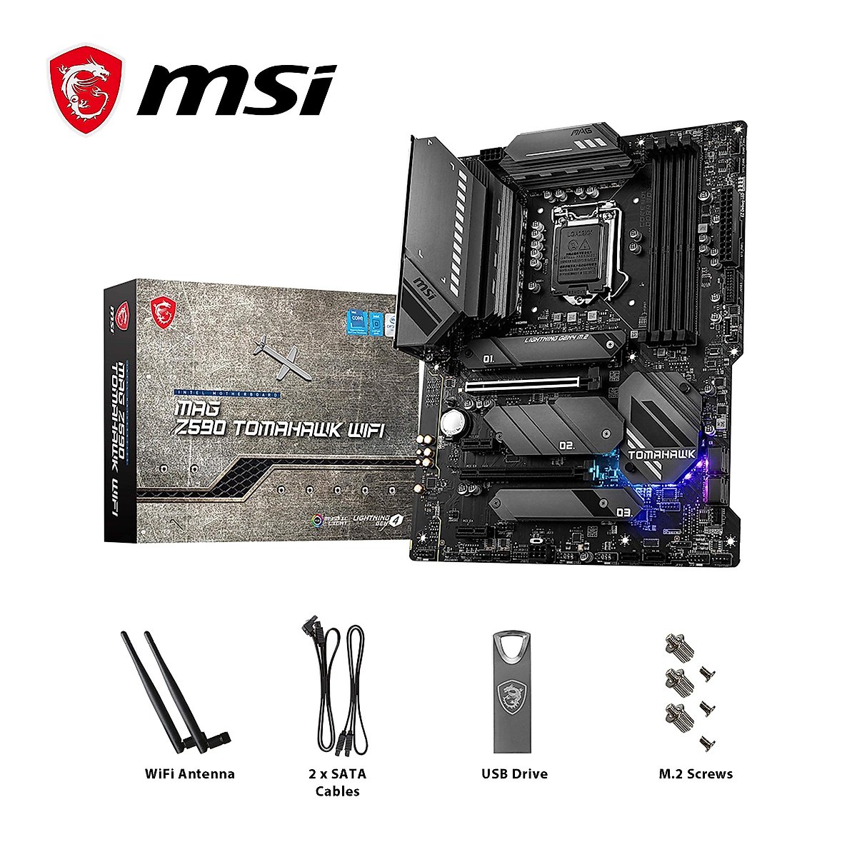 MSI MAG Z590 Tomahawk WiFi Computer Gaming Motherboard (ATX, 11th/10th Gen Intel Core, LGA 1200 Socket, DDR4, PCIe 4, CFX, M.2 Slots, USB 3.2 Gen 2, Wi-Fi 6E) Intel PC Motherboards (Renewed)