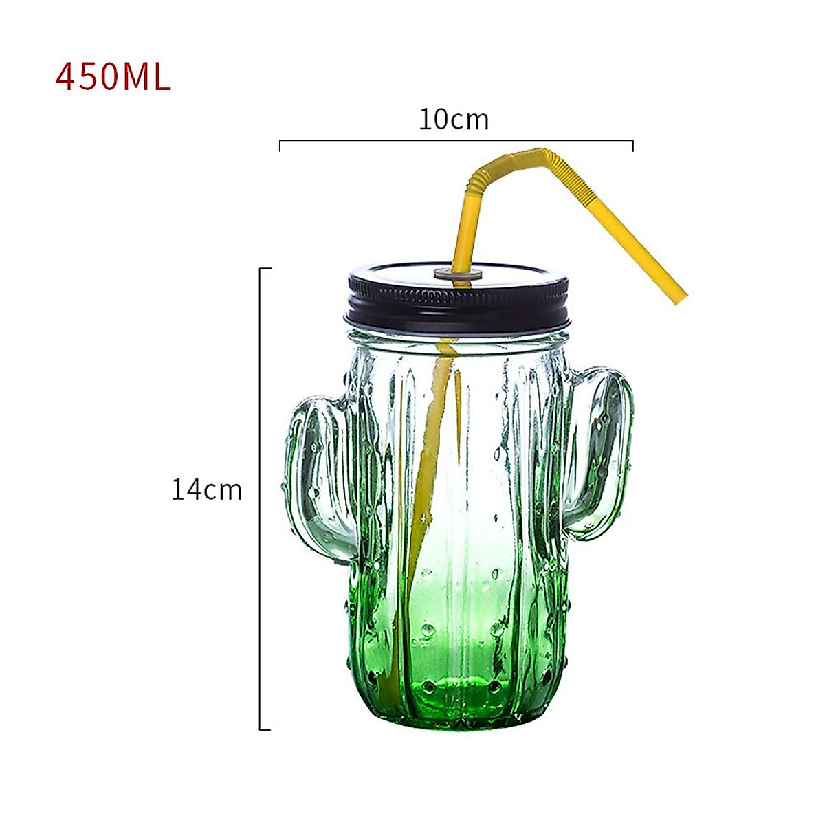 DOITOOL Drinking Glasses, Cactus Shape Glass Straw Cup Creative Juice Glass Drinking Mug for Water Juice Coffee (Cactus Glass, Green)