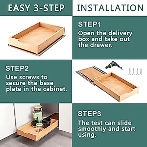 SITOO Pull Out Drawers for Kitchen Cabinets, Pull Out Cabinet Organizer, Fully Assembled Wood Cabinet Pull Out Drawer, Fast and Easy DIY Installation, 14”W x 21”D