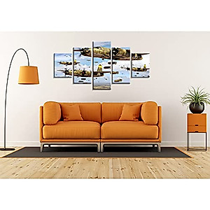 Martin B-26 Marauder Bomber Wall Decor WWII Military Aircraft Wall Art Picture Canvas Print Poster Painting Framed Home Living Room Bedroom Decoration 5 Pieces Ready to Hang(60''Wx32''H)