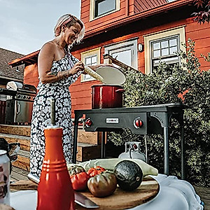 GasOne Two Burner Propane Camp Stove with Cover Outdoor High Pressure Propane Double Burner, Red QCC