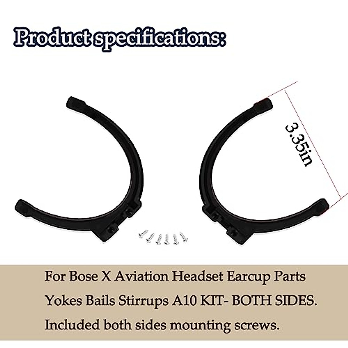 HQPARRTS Headset Earcup Parts Yokes Bails Stirrups and Screws Compatible with Bose X Aviation Headset A10（A10 KIT- Both Sides）