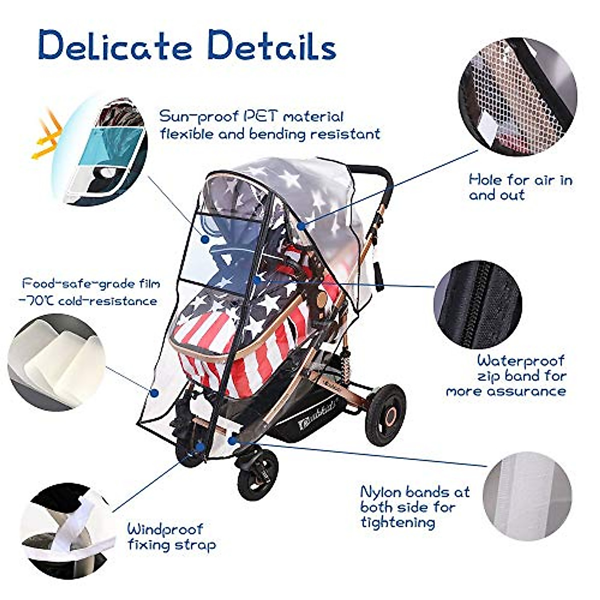 Siravic Stroller Cover, Clear EVA Stroller Rain Cover Universal Baby Travel Weather Shield Protects from Snow, Wind, Dust and Sun (Square Door, Medium)