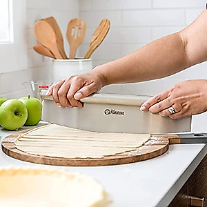 Chef Pomodoro Pizza Cutter Rocker Knife with Protective Cover, Multipurpose 14 Inch Mezzaluna Chopper with Super Sharp Stainless Steel Blade, Blade Cover, Premium Pizza Accessories Dishwasher Safe