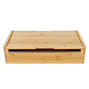 Calsign Plastic Wrap Dispenser with Cutter Bamboo 2 in 1 Aluminum Foil Organizer and Wax Paper Holder for Kitchen Drawer Compatible with 12" Roll Parchment Paper Cling Wrap Reusable Dual Organization