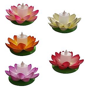 SOLUSTRE 5pcs floating lotus flowers Flower Night Lamp floating lantern LED floating candle light nativity decor flashing plastic lotus LED water lotus light flickering candles lily Battery