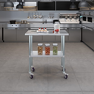 AmGood 18" X 36" Stainless Steel Work Table with Under-Shelf & 4 Wheels | Laundry Garage Utility Bench | Prep Worktable | Kitchen Island Food Prep | NSF Certified