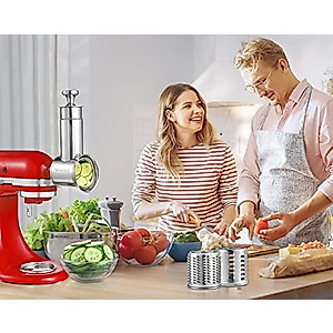 FavorKit Stainless Steel Slicer Shredder Attachment for KitchenAid Mixers, Bigger Vegetable Salad Maker Accessories with 3 Cylinder Blades,Dishwasher Safe!