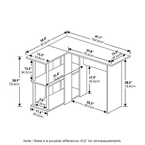 Furinno Abbott L-Shape Desk with Bookshelf, Americano/Chrome
