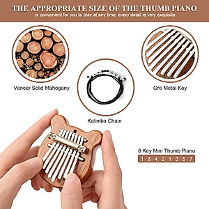 VIVP 8 Keys Mini Kalimba Thumb Piano Solid Wood Finger Piano Portable Marimba Musical Handmade Instruments Professional Mbira with Lanyard Good Accessory Pendant Gift Easy to Learn Christmas Gifts