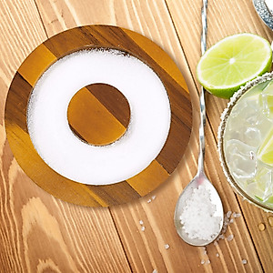 Geiserailie Wood Margarita Salt Rimmer Cocktail Rimmer Kit 6.5 Inch Diameter Glass Rimmer with Lid Glass Bar Sugar Salt Rimmer Plate for Cocktails, Drinks