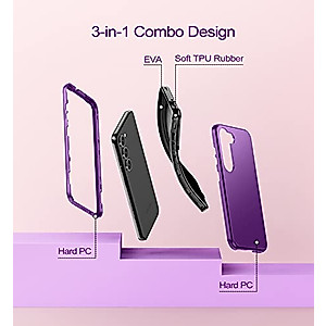WeLoveCase Galaxy S23 5G 3-in-1 Heavy Duty Protection, Hybrid Shockproof TPU Bumper, Full Body Protective Cover - 6.1 Inch, Purple