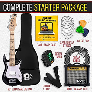 Pyle Kids Electric Guitar Starter Kit with Amplifier, 30” Mini Instrument w/ 10W Amp & Complete Accessories, PEGKT30 Black