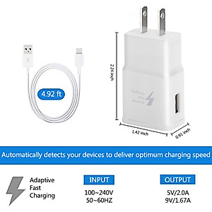 Adaptive Fast Charger Kit with USB Type C Cable【5 ft】 Fast Charging Wall Charger Block Compatible with Samsung Galaxy S21/S21 Ultra/S20/S20+/S10/S10e/S9/S8/S8Plus/Edge/Active/Note 8/9/10/20 (2 Pack)