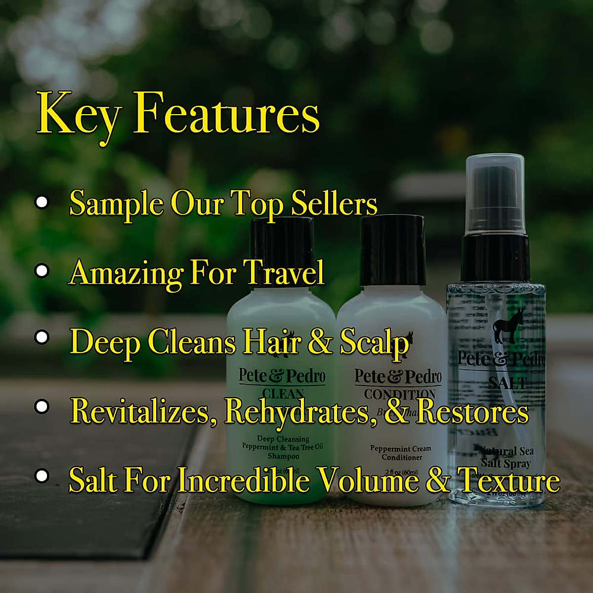 Pete & Pedro TRIFECTA HAIR KIT - Men's Trial & Travel Size Trio Of Tea Tree Oil Shampoo, Peppermint Conditioner, & Sea Salt Spray | As Seen on Shark Tank, 2 oz. Each