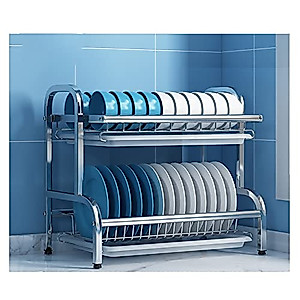 JUNXIAN Dish Rack 304 Stainless Steel Dish Storage Rack, Dish Storage Rack, Kitchen Dish Drainer Dish Rack, Dish Drying Rack Organizer Dish Containers(E)