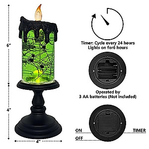 POPONINE Halloween Snow Globe Candle Lights, Battery Powered LED Flameless Candle Lights, Motor Driven Spider Spinning on Water, Halloween Indoor and Holiday Party Table Top Decorations -Spider