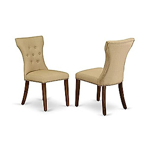 East West Furniture ANGA5-ANA-03 5 Piece Dining Set for 4 Includes a Round Kitchen Table with Pedestal and 4 Brown Linen Fabric Upholstered Parson Chairs, 36x36 Inch, Natural