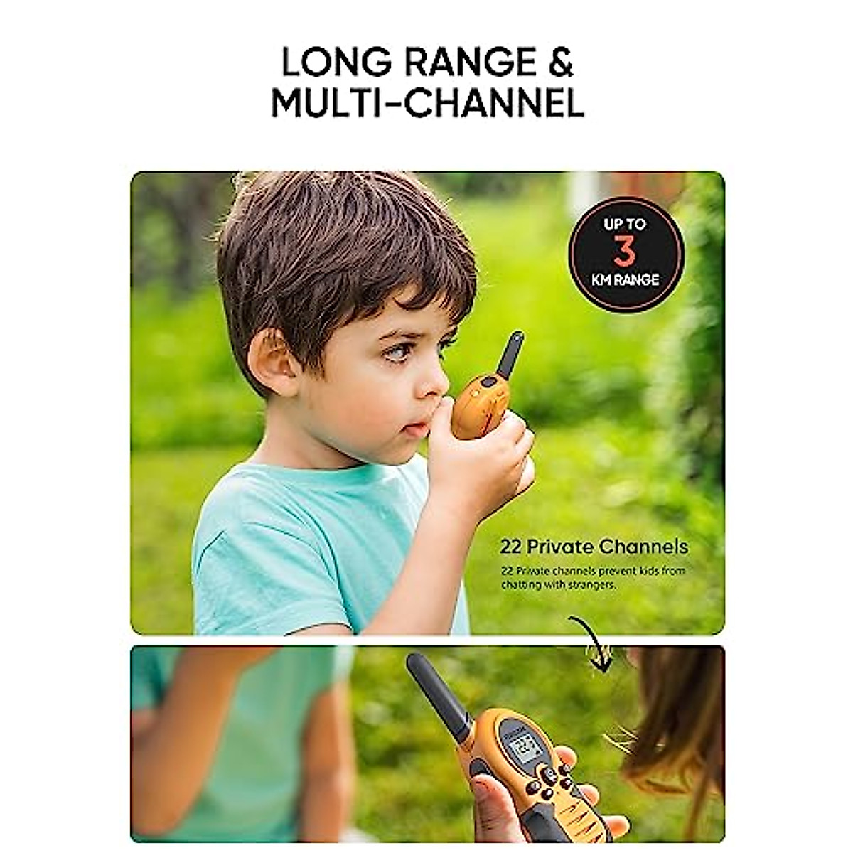 FOREDOM FD688 Rechargeable Walkie Talkies for Kids Long Range with Flashlight, 2 Pack