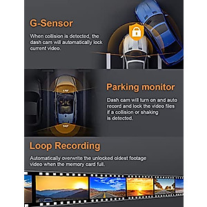 Penemay Dash Cam Front and Rear 4k WiFi, 3 Inch Dash Camera for Cars with 1080P Rear Camera, Dual Dash Cam Included 64GB Micro SD Card, Dashboard Camera with Night Vision, Parking Monitor