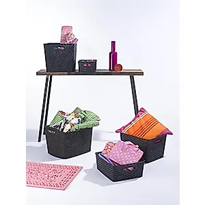 Curver Style Set of 3 Baskets with Lids, Sizes S 7 Litres, M 18 Litres and L 30 Litres, Anthracite