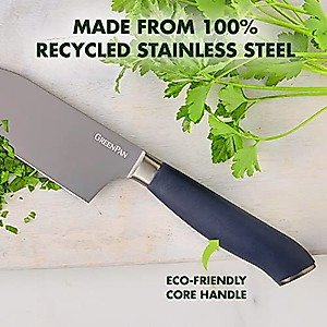 GreenPan Titanium 5" Santoku Knife, Titanium Coated, Stainless Steel, Eco-friendly, Ergonomic Grip, Slip Resistant, Balanced, Heat Treated, Hand Sharpened, Dishwasher Safe