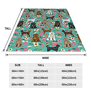 Cute Labradoodle Dogs Lovers Green Rose Flower Floral Funny Animals Puppy Dog Blanket Throw Ultra Soft Light Cozy Flannel 3D Print Blankets for Bedroom Bed and Sofa Quilt Birthday Gifts Stuff 60"x50"