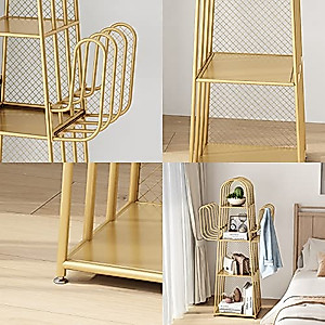 DOORXIF 4-Tier Gold Bookshelf Freestanding, Cactus Bookcase 4 Cube Storage Organizer Closet Metal Display Cabinet, Corner Bookshelf for Small Spaces, Gold Bookcase for Bedroom Office