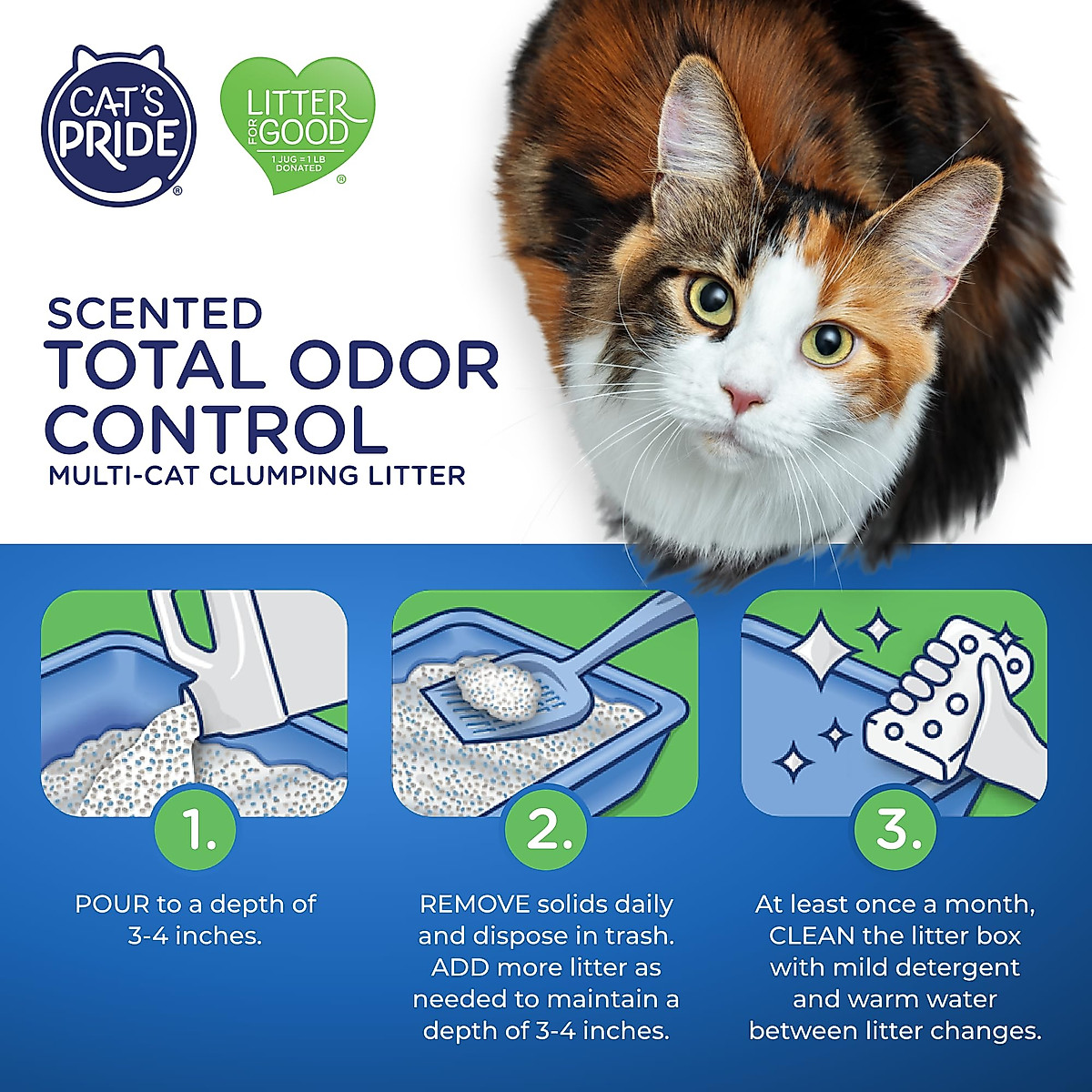 Cat's Pride Max Power: Total Odor Control - Up to 10 Days of Powerful Odor Control - Strong Clumping - 99% Dust Free - Multi-Cat Litter, Scented, 15 Pounds