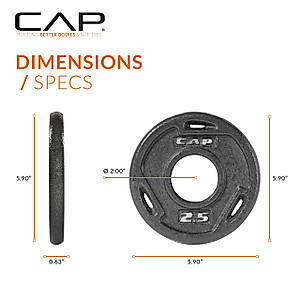 CAP Barbell 2-Inch Olympic Grip Weight Plate, 2.5 lb, Set of 6 Black