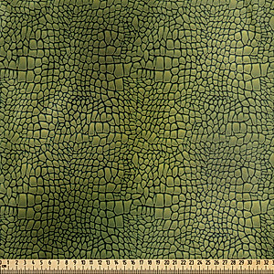 Lunarable Alligator Fabric by The Yard, Realistic Style Digital Illustration of Crocodile Reptile Animal Skin, Decorative Satin Fabric for Home Textiles and Crafts, 2 Yards, Olive Green