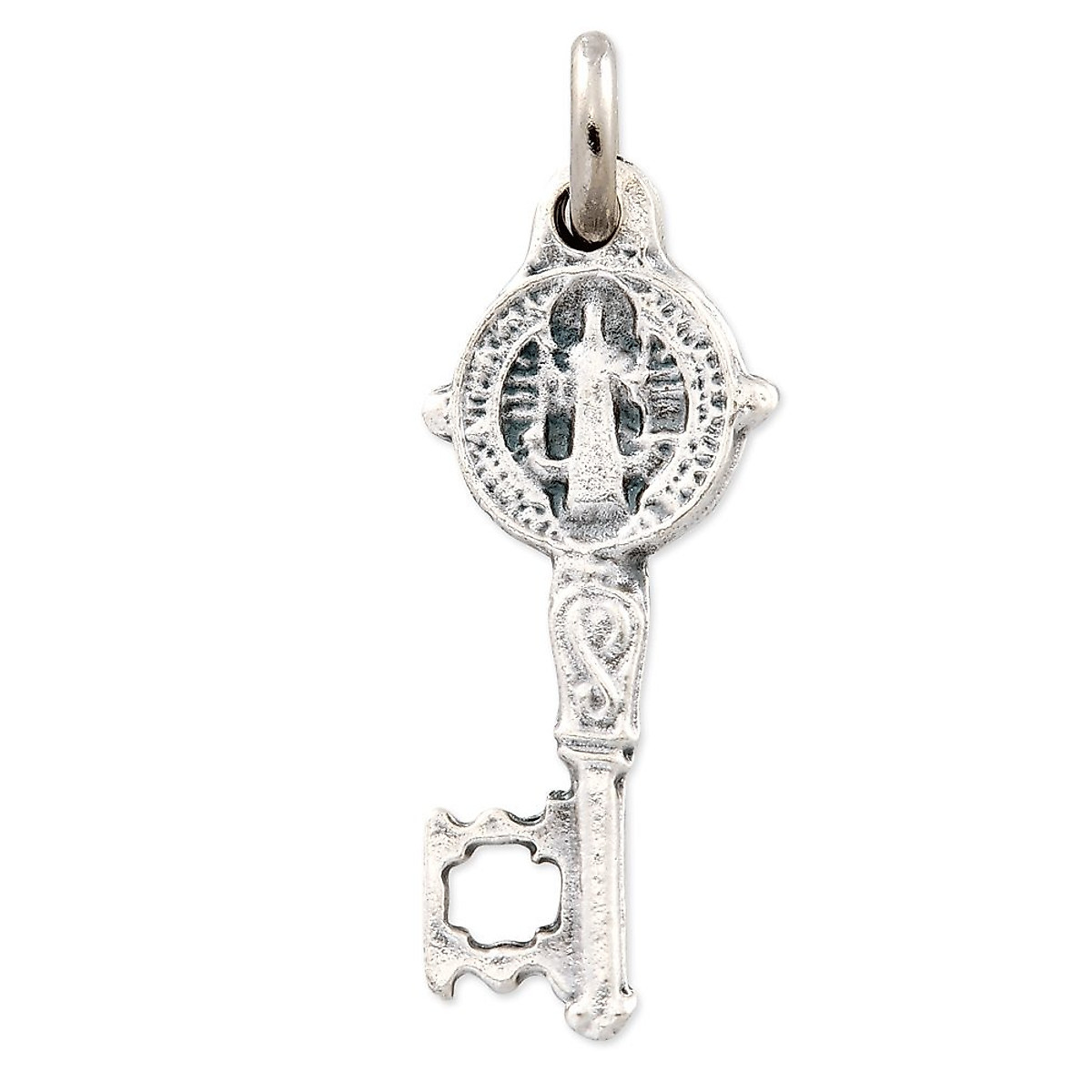 Catholica Shop Lot of 12 Silver Tone Saint St. Benedict Key of Heaven Medal Pendant Charm - 0.31" W x 0.94" L